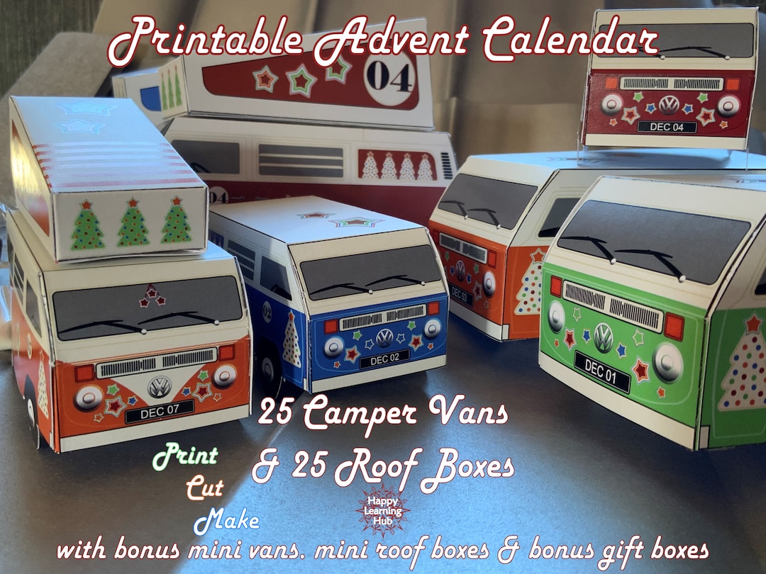 Printable Advent Calendar Boxes, Camper Van Advent Calendar, Novelty ...