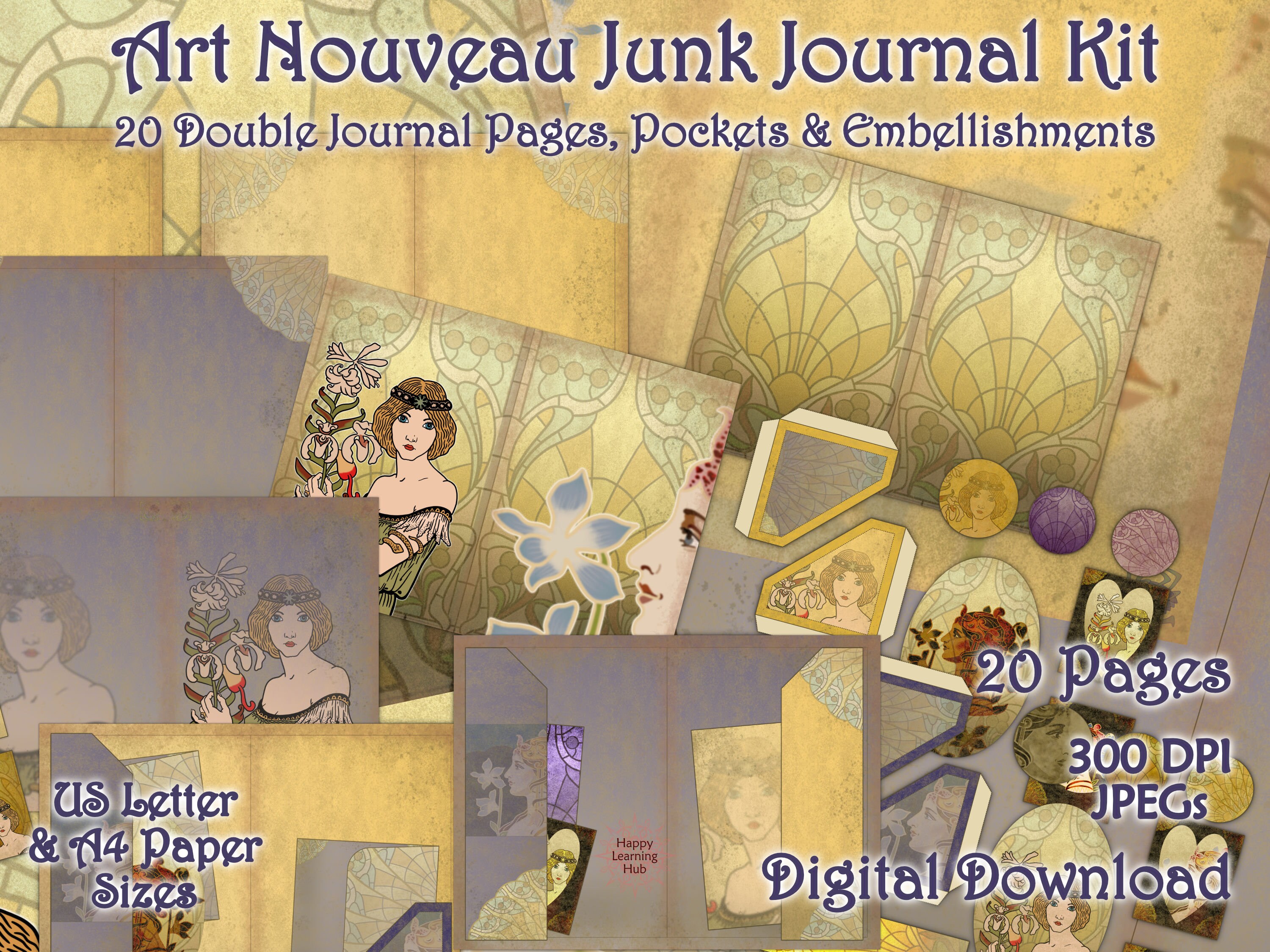 Art Nouveau Junk Journal Kit, Printable Art Nouveau, Vintage Style Junk Journal, Art Nouveau ...