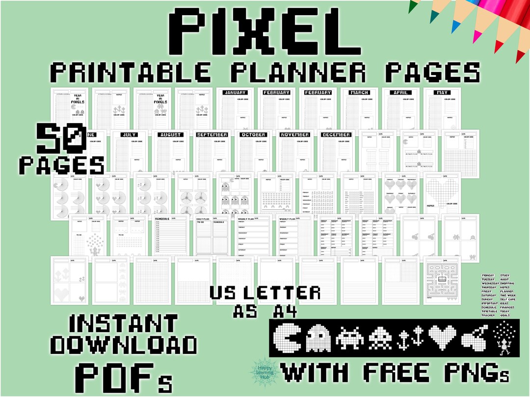 Pixel Planner, Printable Planner Pages, Year in Pixels, 2024 Calendar ...
