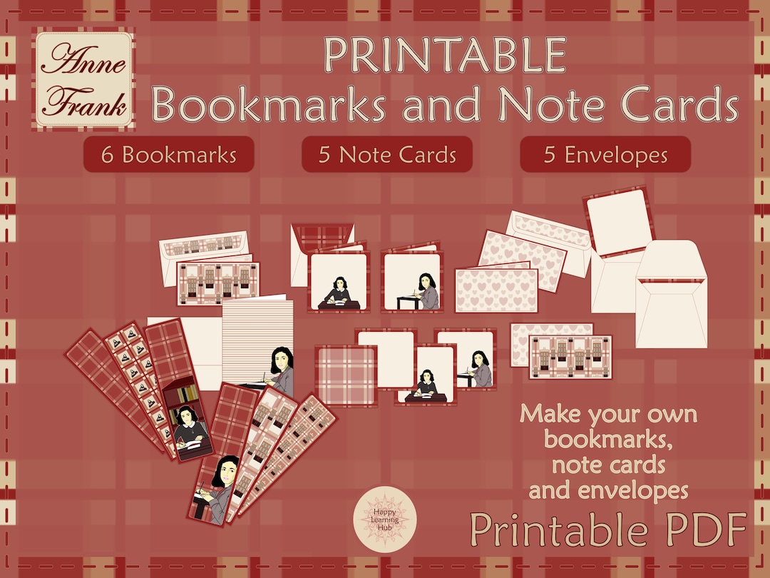 Anne Frank Bookmarks and Note Cards, Anne Frank House, Printable ...
