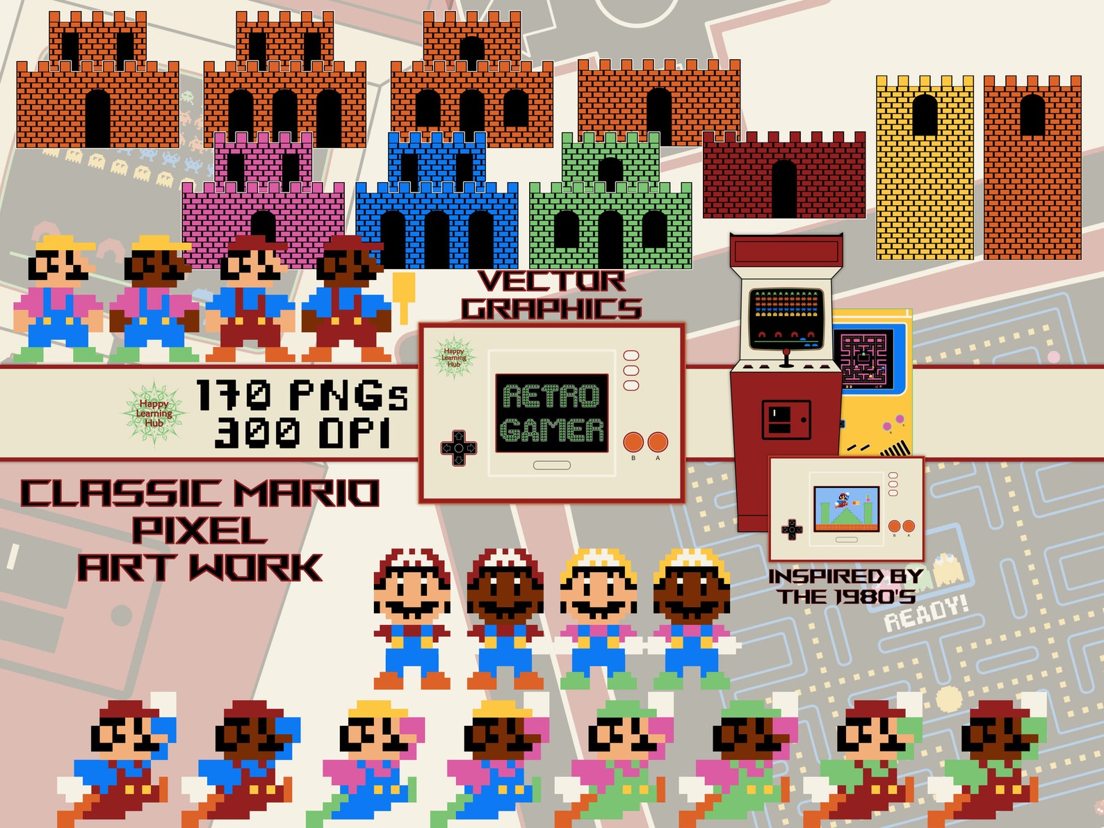 Retro Gamer Clipart, Gamer PNG Bundle, 80's Clipart, Gaming Consoles ...