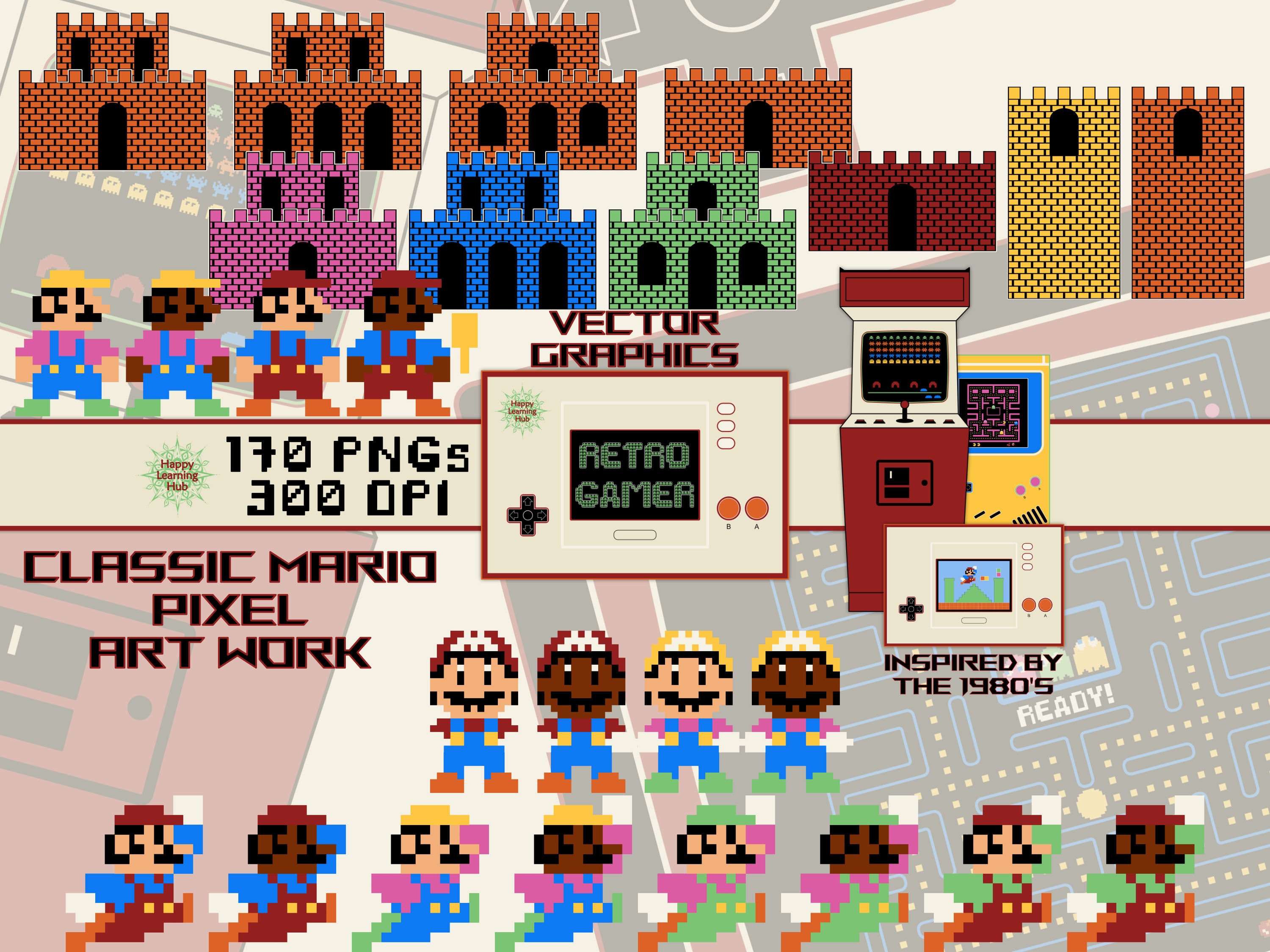 Retro Gamer Clipart, Gamer PNG Bundle, 80's Clipart, Gaming Consoles ...