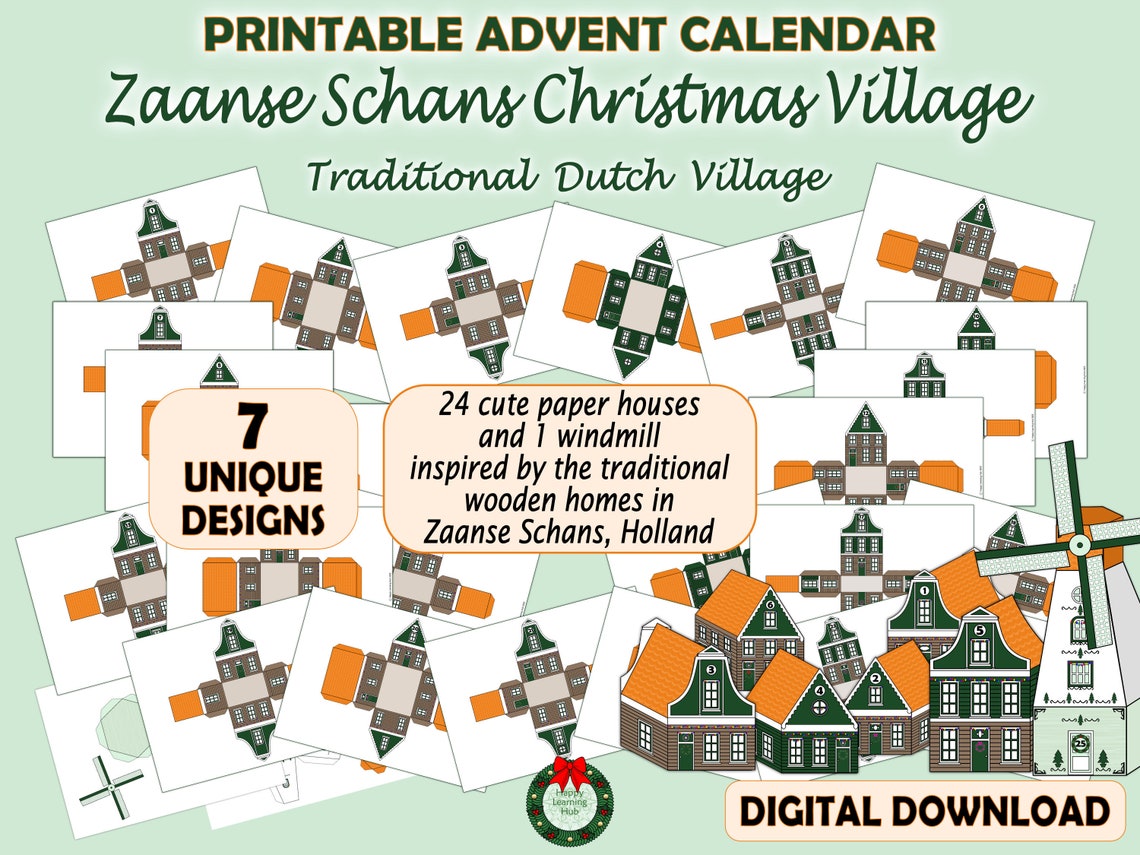 Dutch Paper Houses Advent Calendar, Printable DIY Advent Calendar ...
