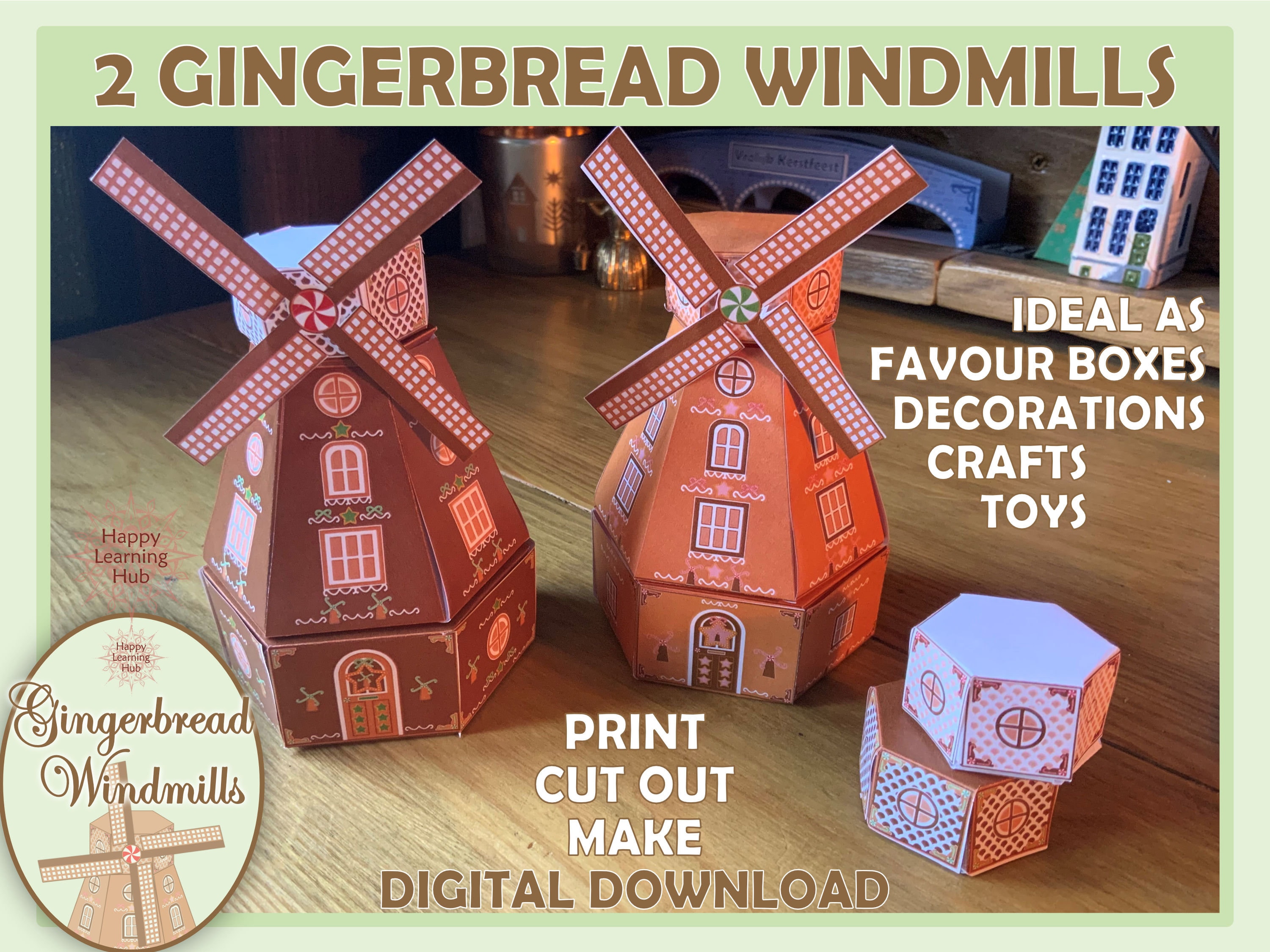 Gingerbread Windmill Templates, Gingerbread Paper Windmills, Printable ...
