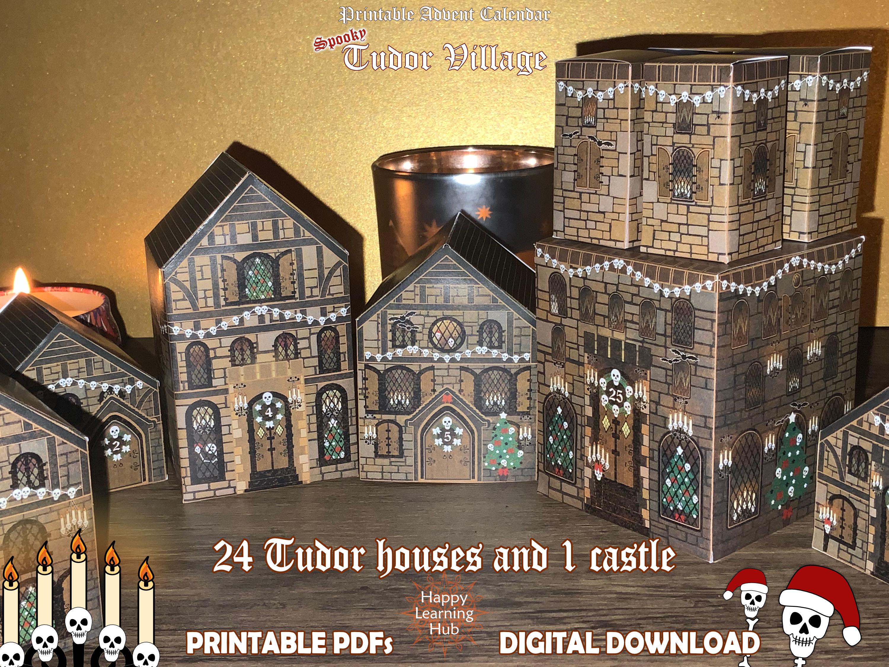 Printable Advent Calendar Village Tudor Houses Christmas Castle Diy