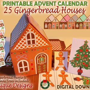 Printable Gingerbread House Advent Calendar, DIY Christmas Village, 3D ...