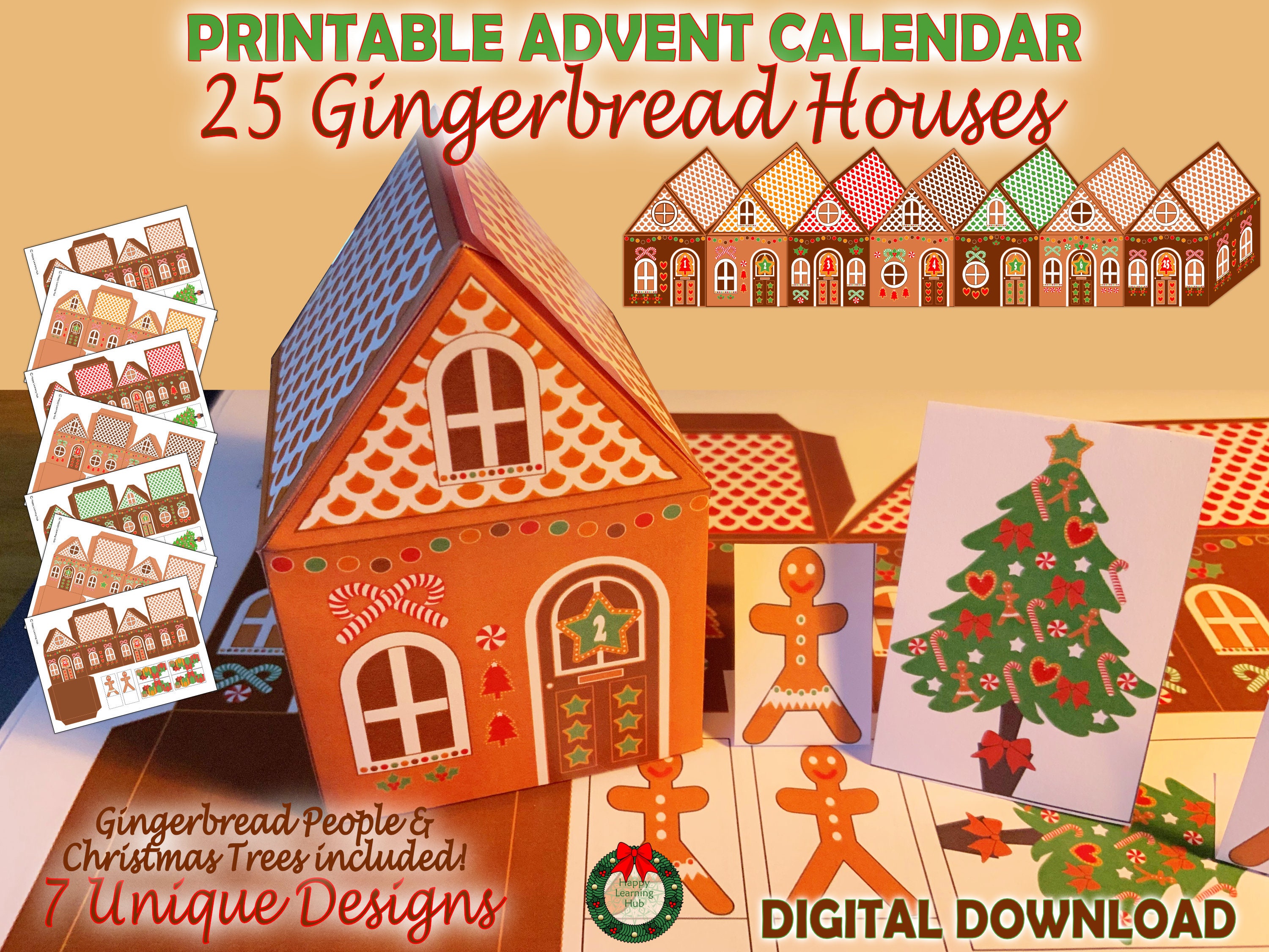 Printable Gingerbread House Advent Calendar, DIY Christmas Village, 3D ...