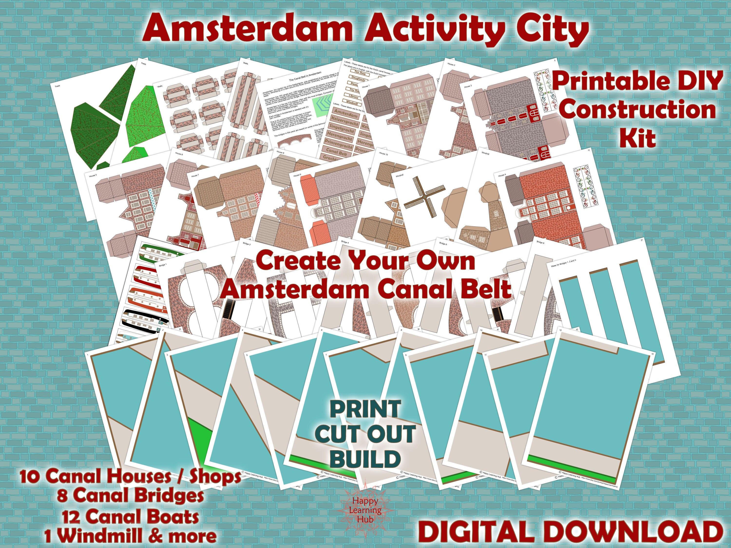 Printable Amsterdam Activity City, Dutch Paper Houses, DIY Construction ...