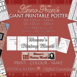 Women's History Month, Large Printable Colouring Poster, Anne Frank ...