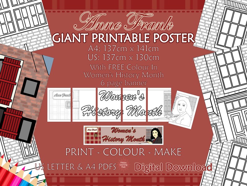 Women's History Month, Large Printable Colouring Poster, Anne Frank ...