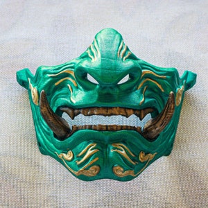 Oni Green Japanese Mask, Wearable Half Mask Samurai Style, Demon Mask ...