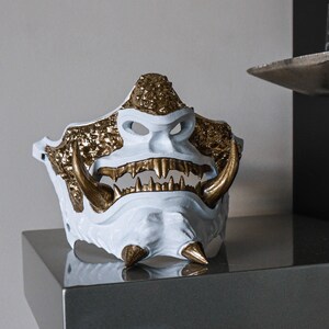 3D Printed Oni Mask: Japanese Samurai Hannya Style, White & Gold - Etsy