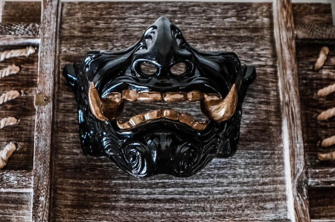 Oni Half Face Mempo Japanese Wearable Hannya Samurai Mask - Gold Dragon ...