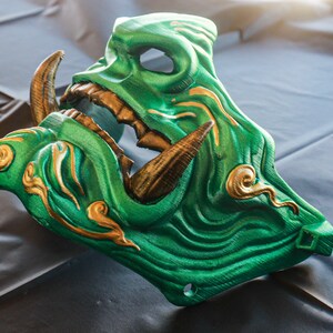 Oni Green Japanese Mask, Wearable Half Mask Samurai Style, Demon Mask ...