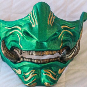 Oni Green Japanese Mask, Wearable Half Mask Samurai Style, Demon Mask ...