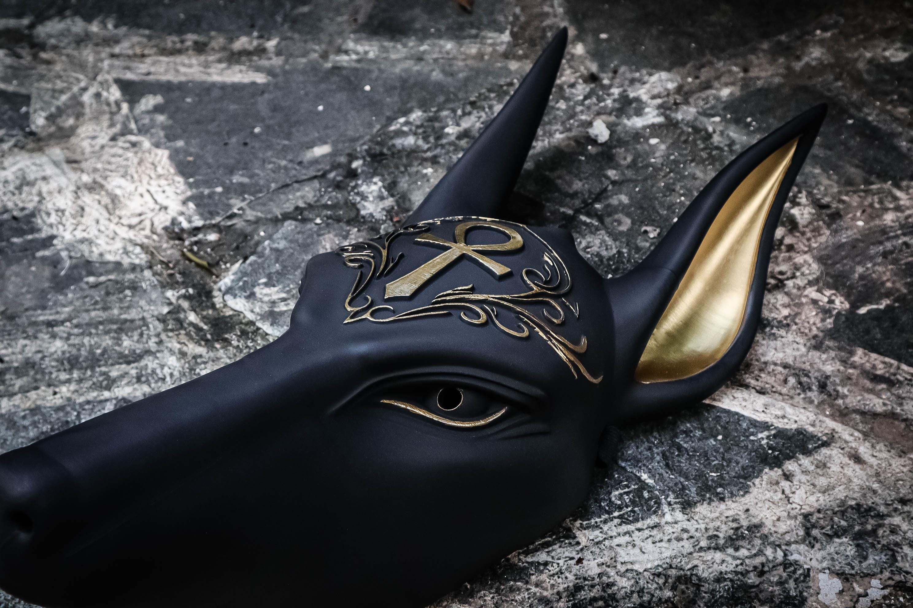 Handmade Anubis Jackal Mask – Egyptian God, Black & Gold, Wearable or ...