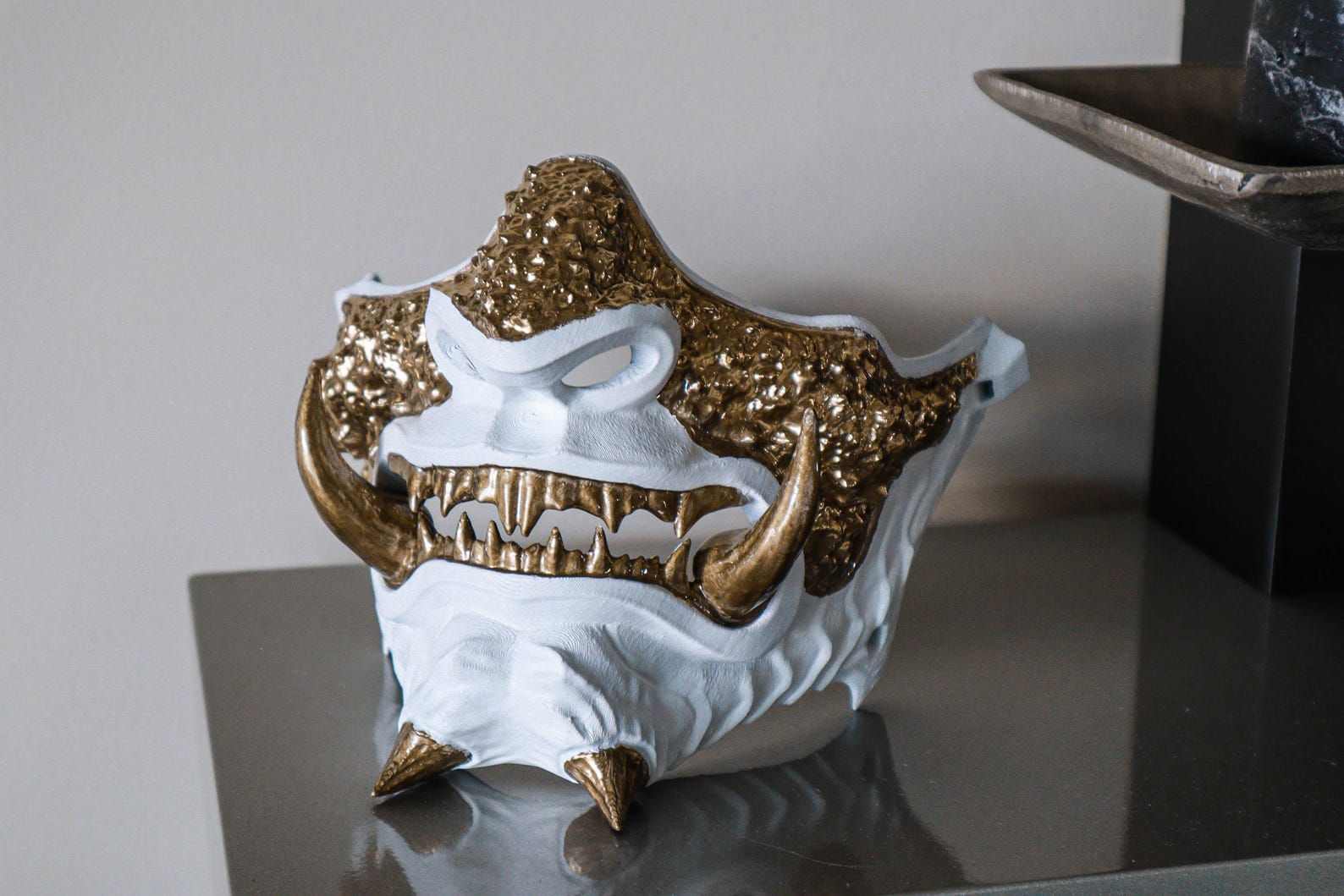 3D Printed Oni Mask: Japanese Samurai Hannya Style, White & Gold - Etsy