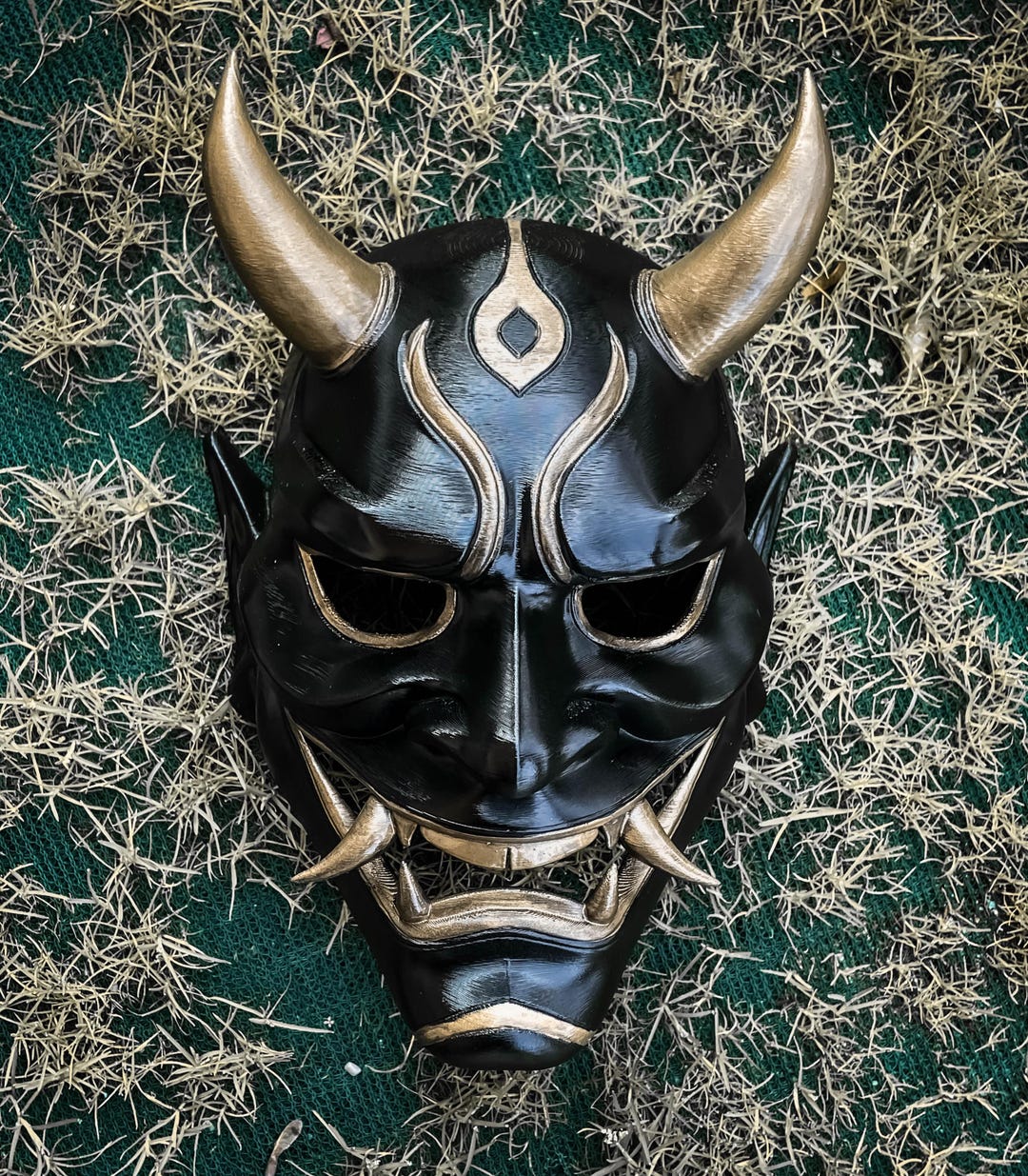 Handcrafted Black & Gold Oni Mask | Japanese Hannya Demon Mask Wall Art ...
