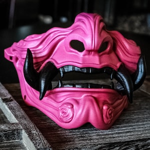 Pink & Black Samurai Mask - Japanese Style - Mempo Mask - Wearable ...
