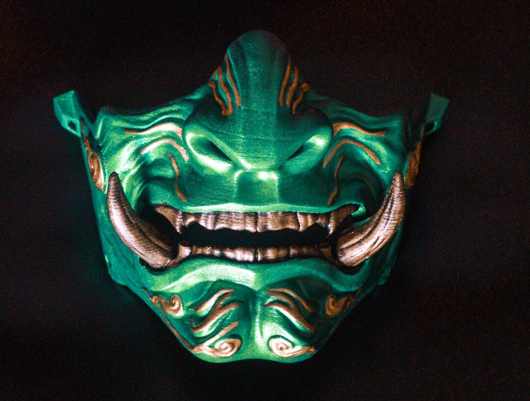 Oni Green Japanese Mask, Wearable Half Mask Samurai Style, Demon Mask ...
