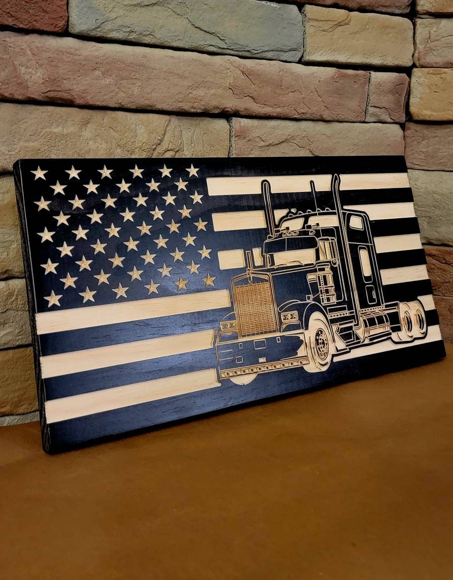 American Wooden Flag With Truck/ Semi Truck/ Trucking - Etsy