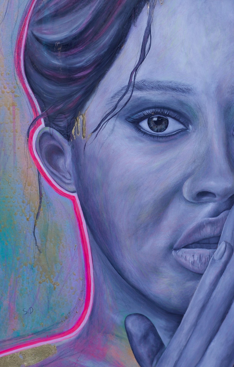 Beautiful Silence Woman Portrait Drawing Print on Canvas Modern Female ...