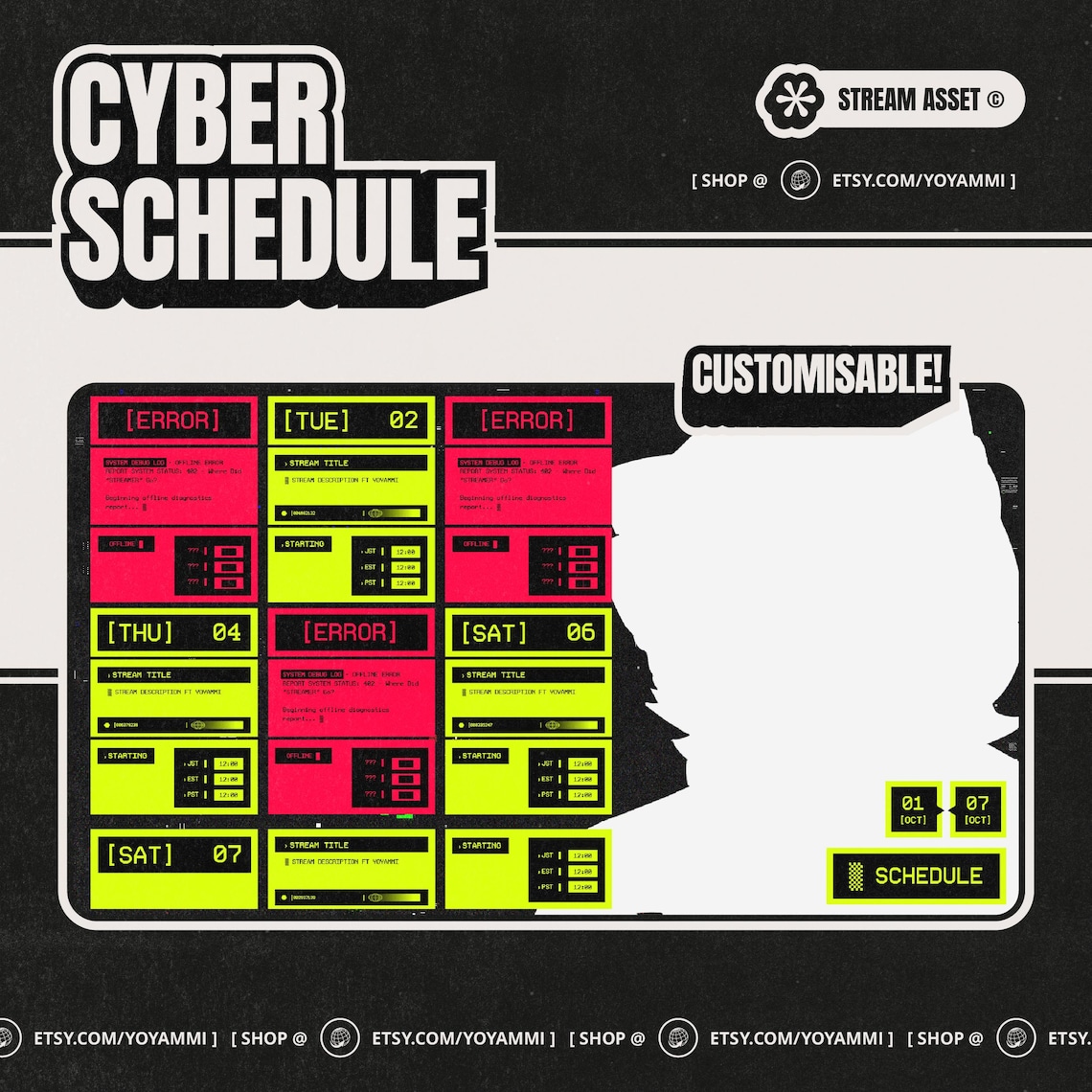 Cyber - Weekly Stream Schedule Template - Etsy