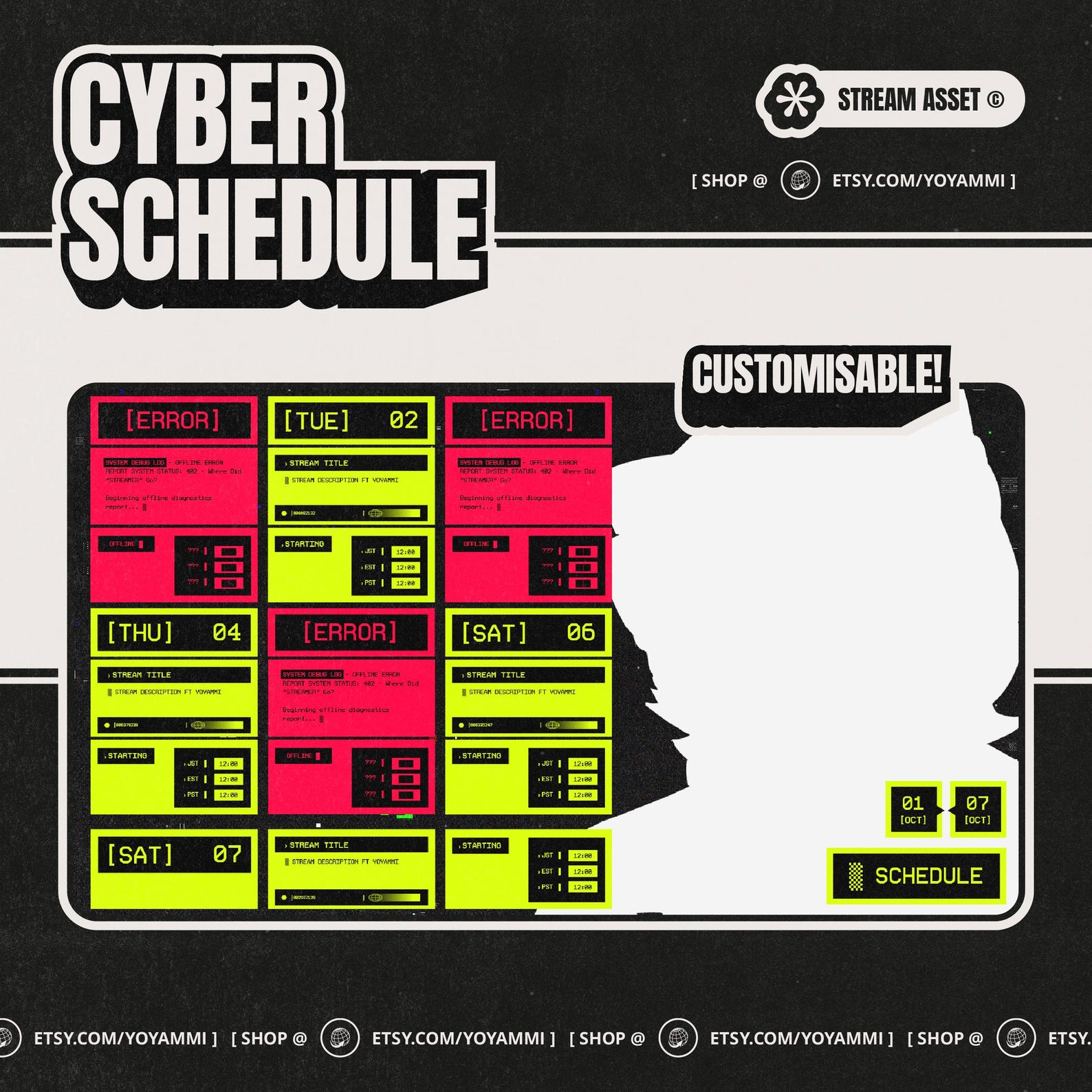 Cyber - Weekly Stream Schedule Template - Etsy