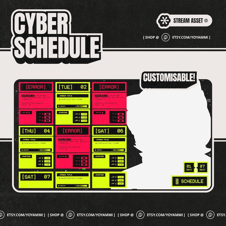 Cyber - Weekly Stream Schedule Template - Etsy