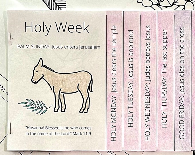 Holy Week 8 Pages Mini Coloring Book Easter Bible Verses Kids ...