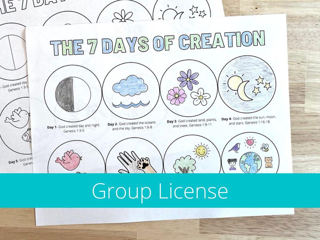 Bible Story Coloring Page, 7 Days of Creation, Bible Activity Page ...