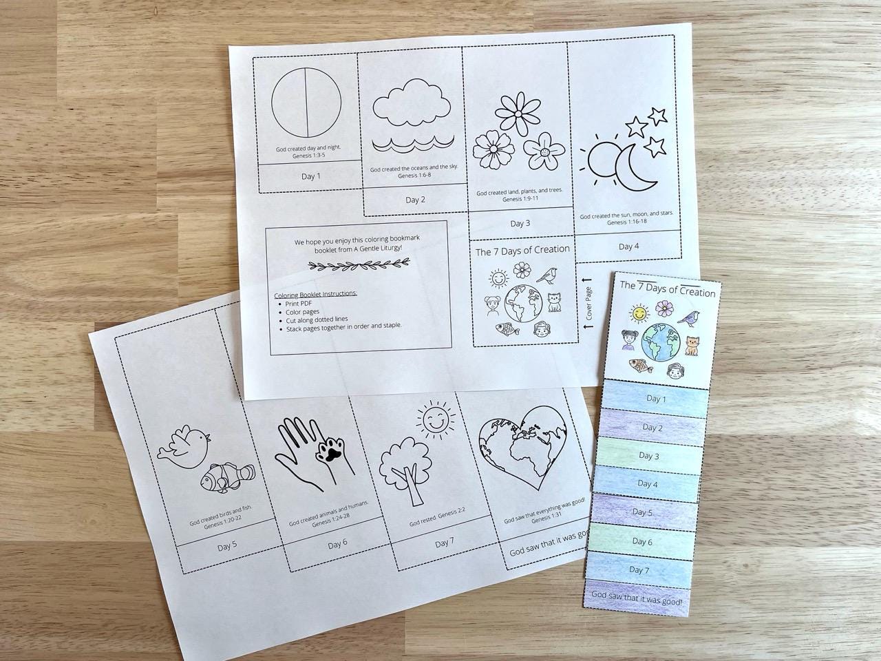 7 Days of Creation Printable, Sunday School Bookmark Activity ...