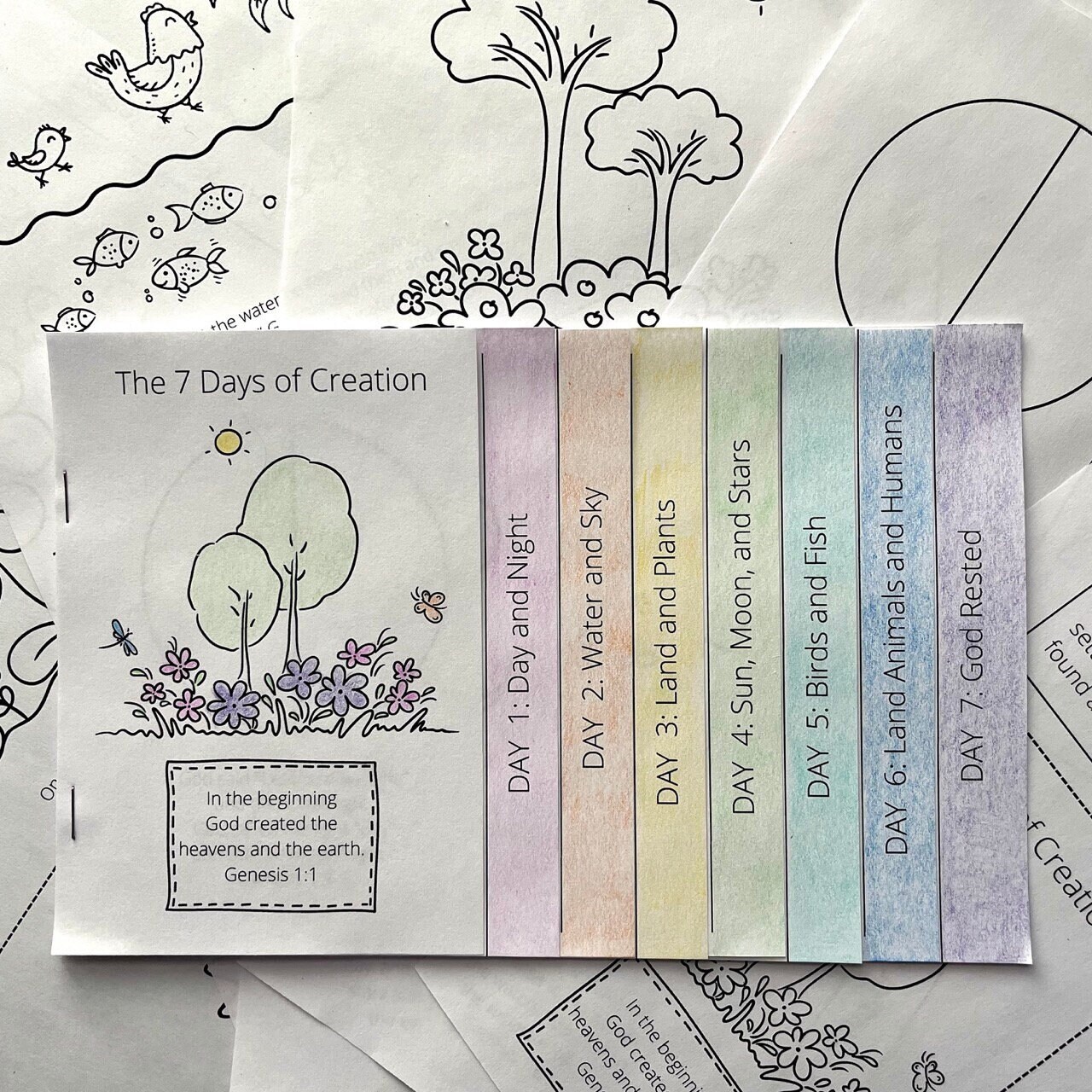 7 Days of Creation Mini Coloring Book, Flip Book, Bible Activity ...