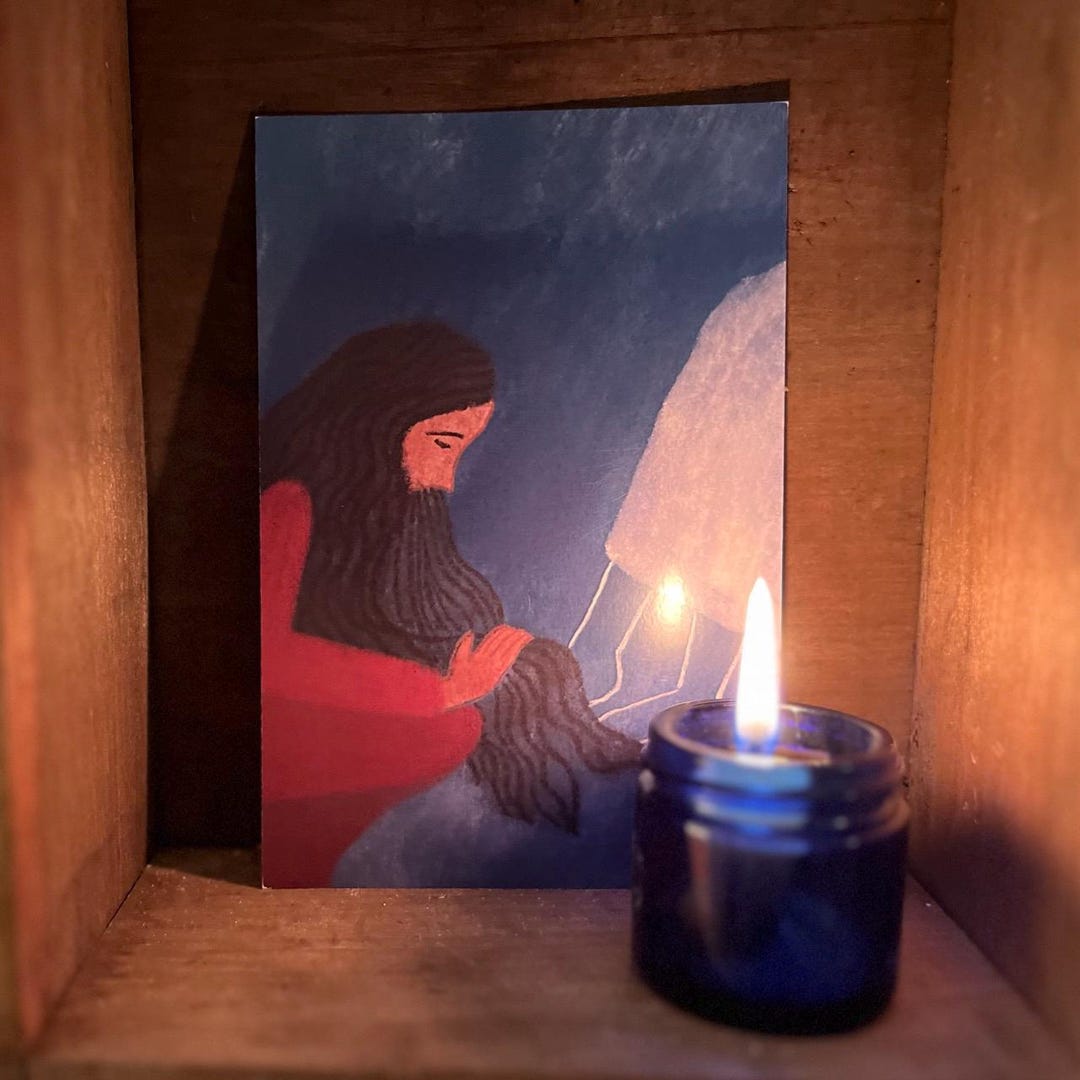 Mary Washing Jesus Feet Art, Holy Week Print, Holy Week Cards, Holy ...