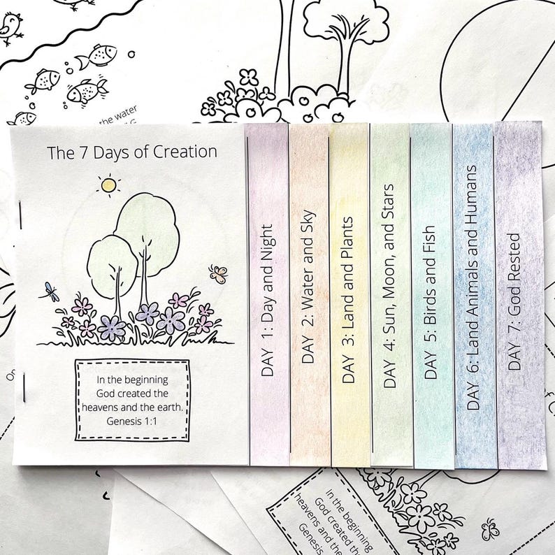 7 Days of Creation Mini Coloring Book, Flip Book, Bible Activity ...