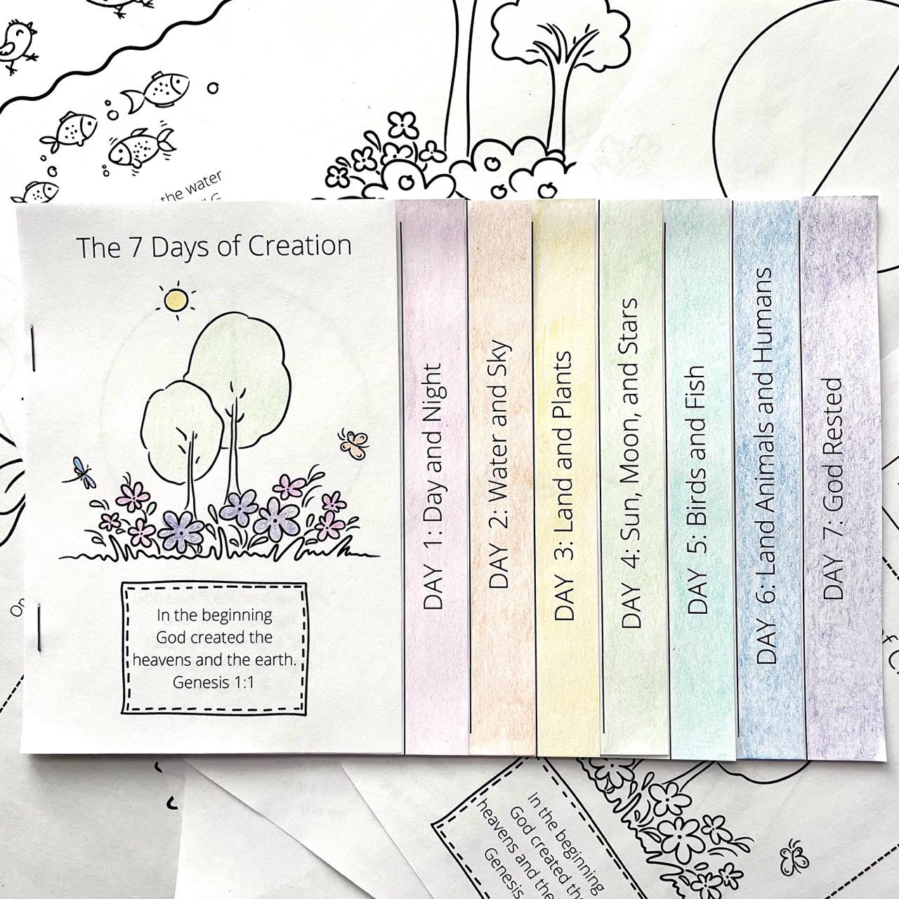 7 Days of Creation Mini Coloring Book, Flip Book, Bible Activity ...