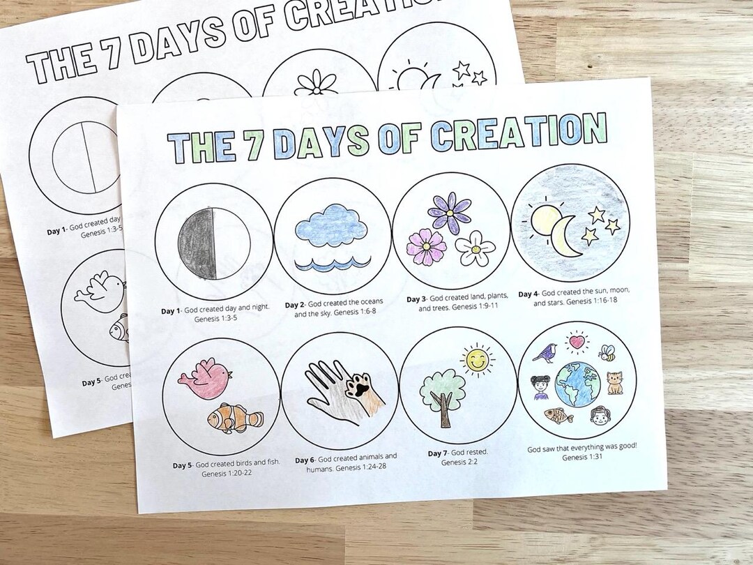 7 Days of Creation, Bible Story Coloring Page, Bible Activity Sheets ...