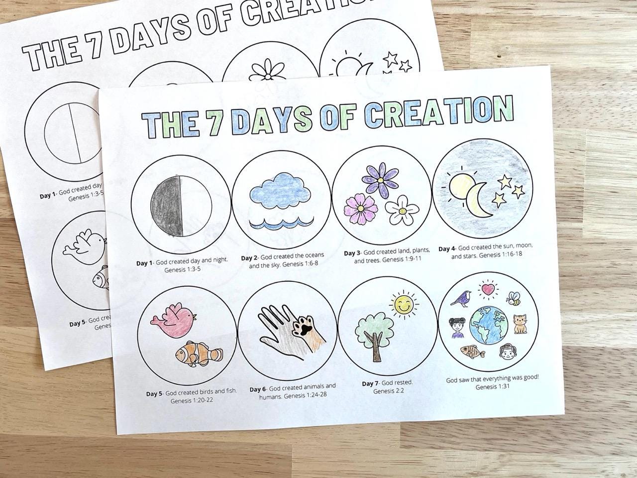 Bible Story Coloring Page, 7 Days of Creation, Bible Activity Page ...
