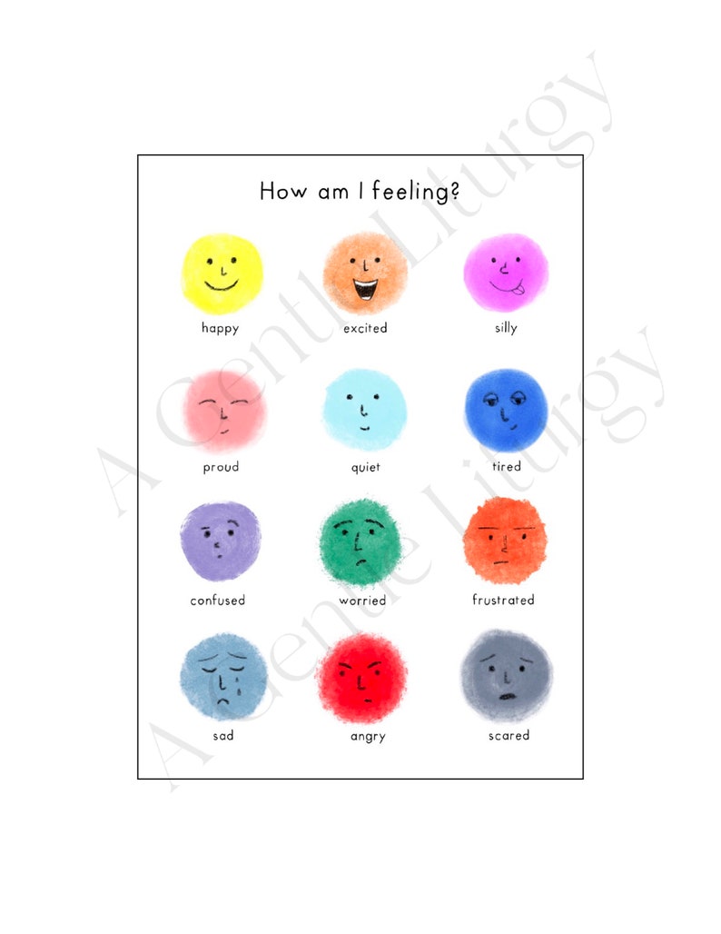 Rainbow Faces Feelings Chart 5x7 and 4x6 Download Emotions for Kids ...