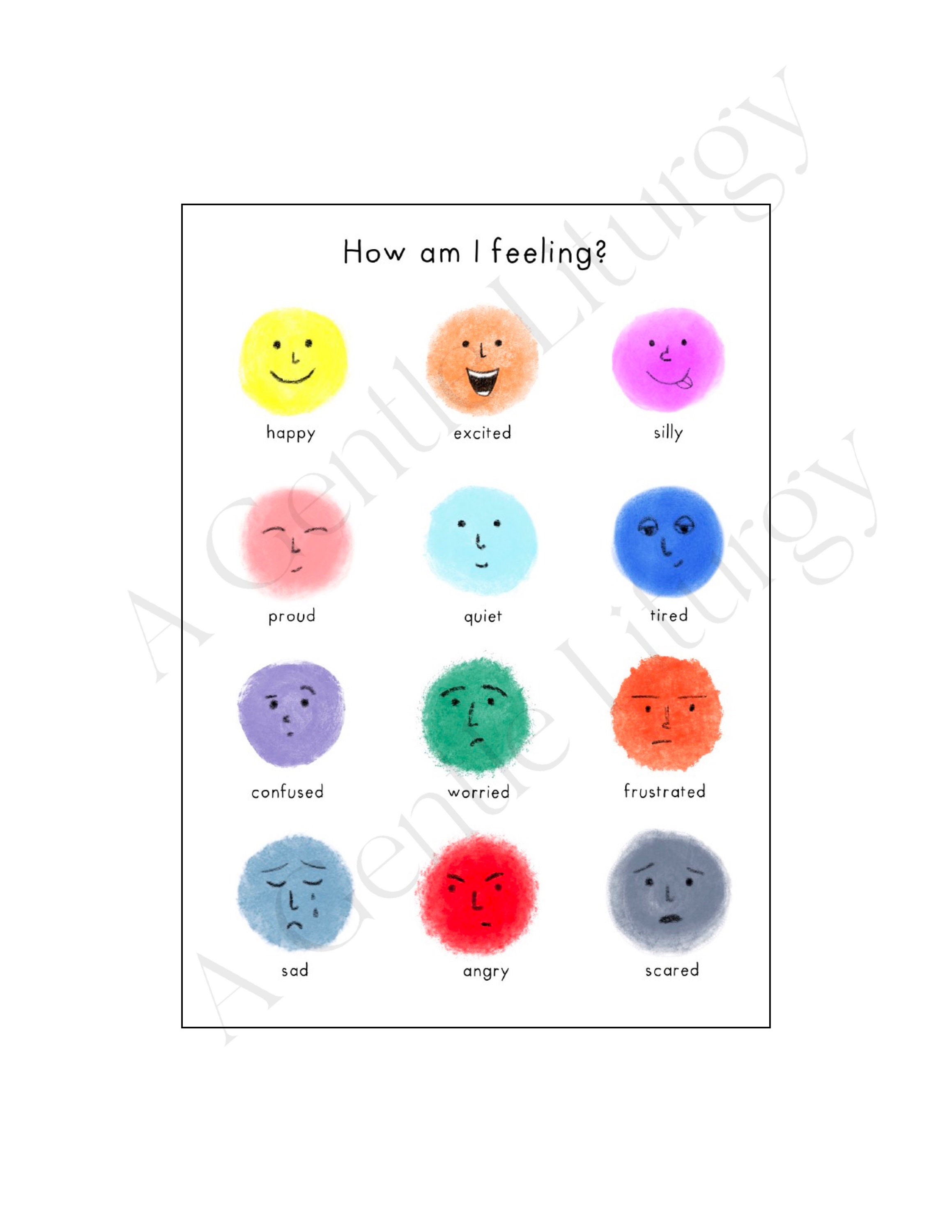Rainbow Faces Feelings Chart - 5x7 and 4x6 Download - Emotions for Kids ...