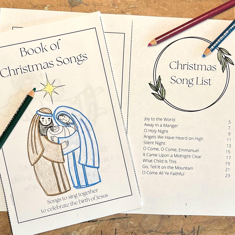 Christmas Songs Coloring Carols Book - Children Advent - Sunday School ...