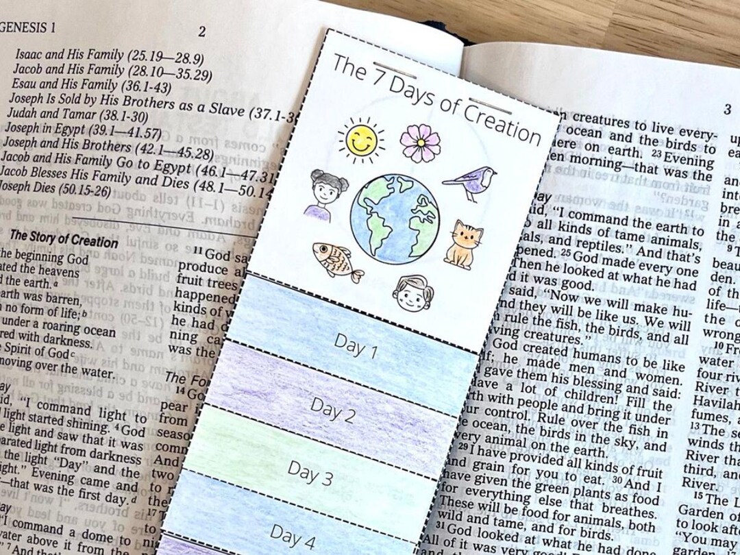 7 Days of Creation Printable, Sunday School Bookmark Activity ...
