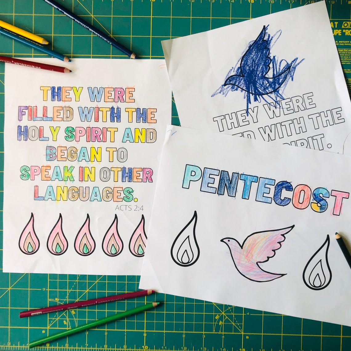 5 Pentecost Coloring Pages + DIY Mobile Craft - Flame and Dove - Holy ...