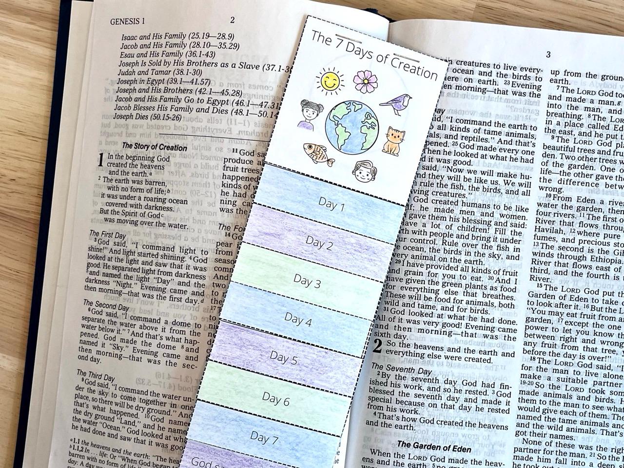 7 Days of Creation Printable, Sunday School Bookmark Activity ...