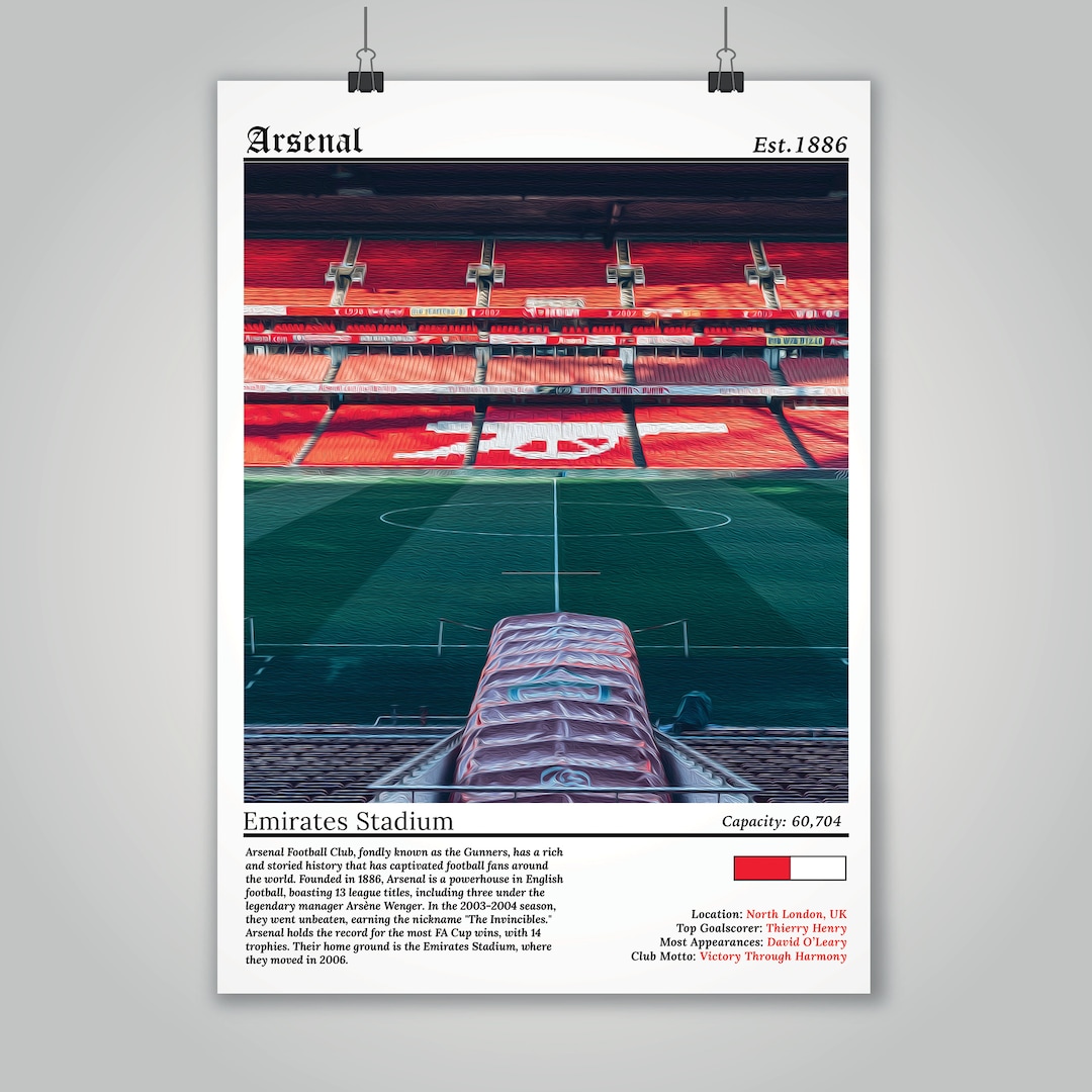 Arsenal F.C. Football Poster Print Emirates Stadium Print, Football ...