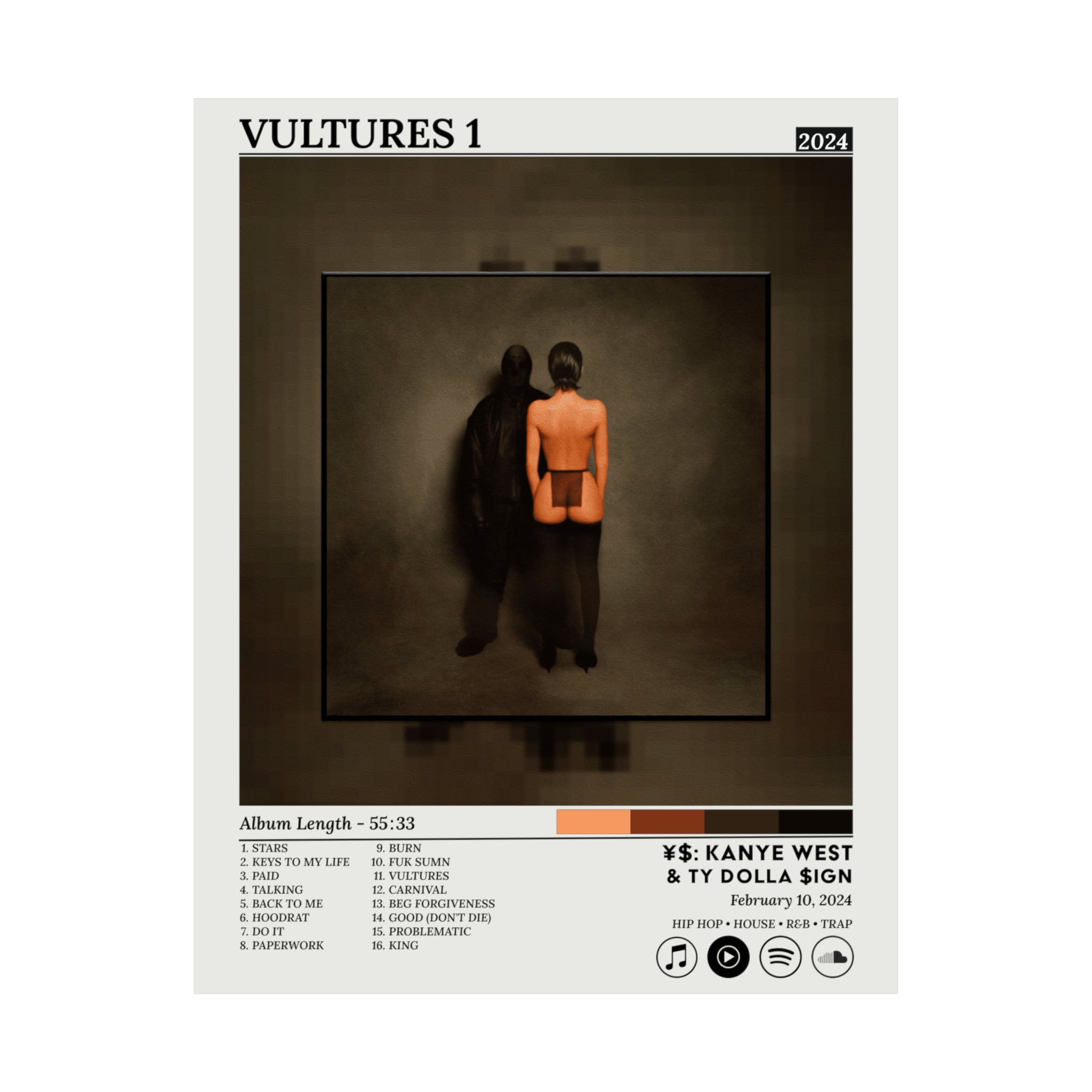 Kanye West Vultures 1 Poster Music Poster Ye Wall Art Vultures Print ...