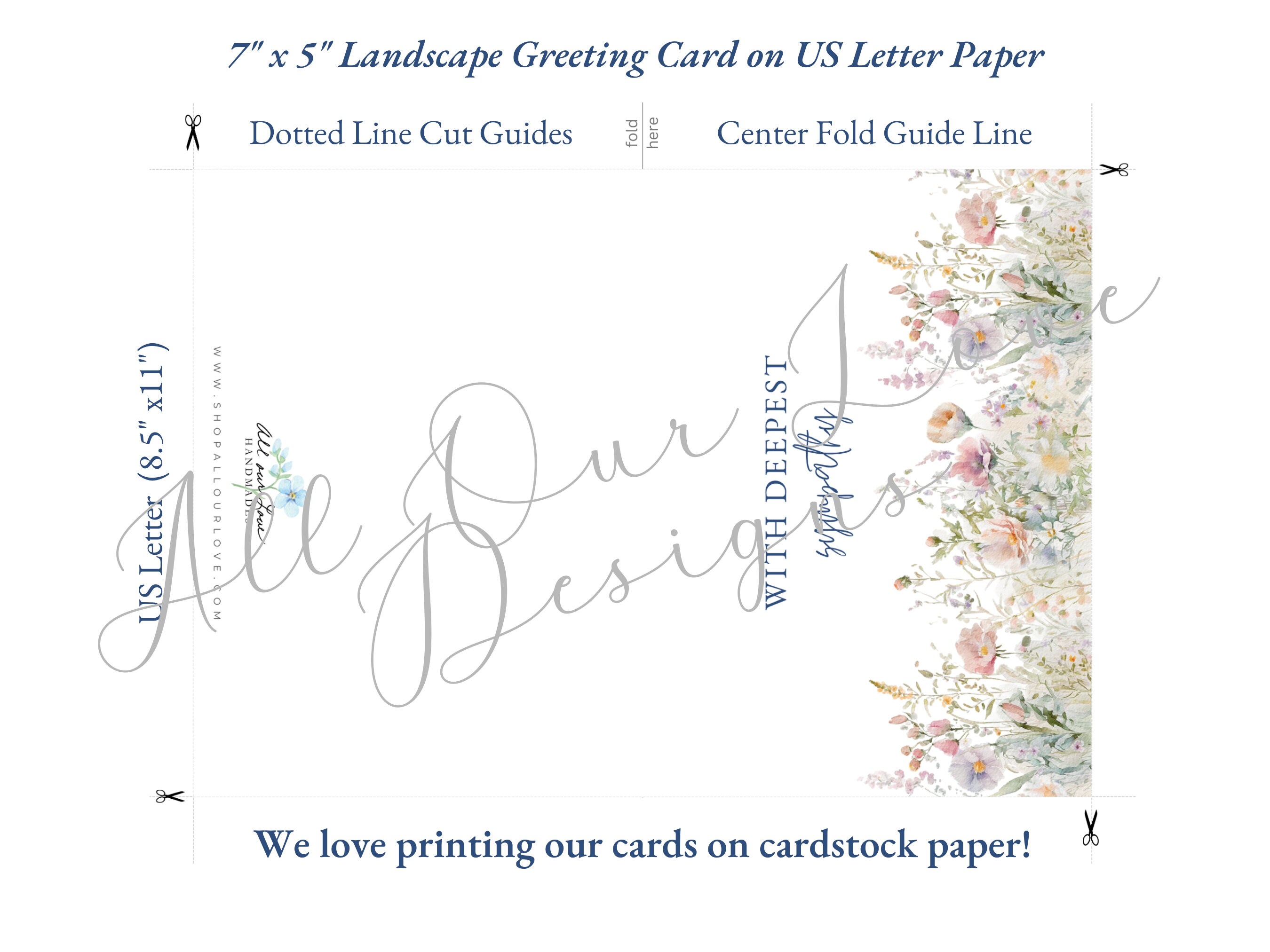 Floral Sympathy Card & Envelope Digital Download - Condolence Printable ...