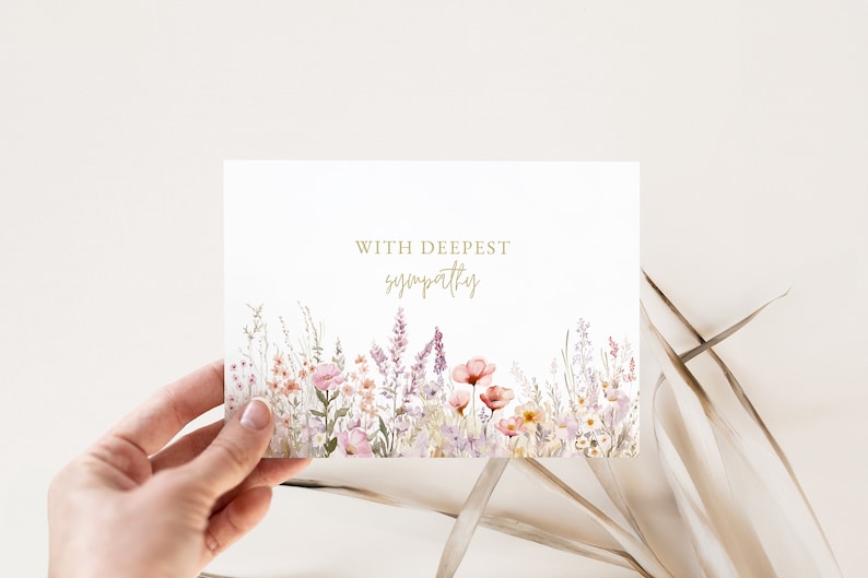 Sympathy Wildflower Card & Envelope: Digital Printable for Condolences ...