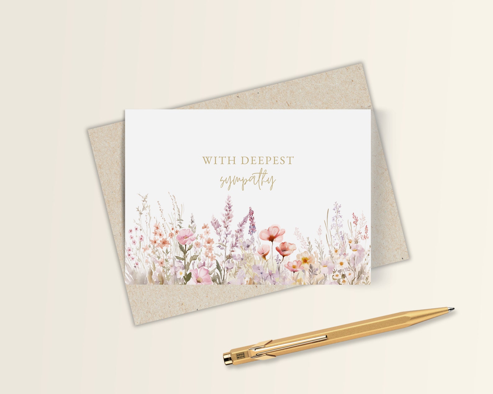 Sympathy Wildflower Card & Envelope: Digital Printable for Condolences ...