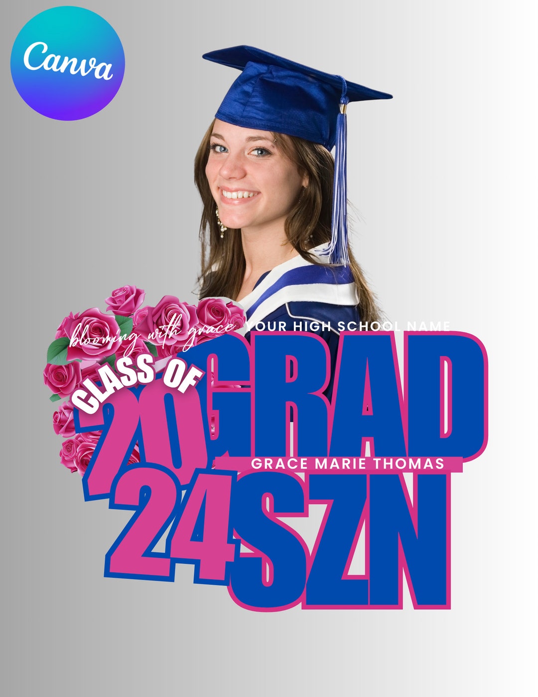 2024 Grad Fan Template Custom Grad Fan Editable Template Canva Template ...